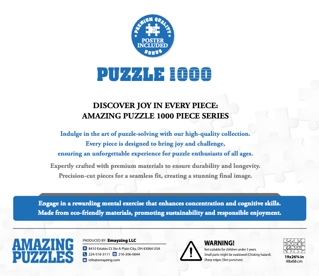 AMAZING PUZZLES 1000 Piece Jigsaw Puzzle for Kids and Adults 19x27in P ...